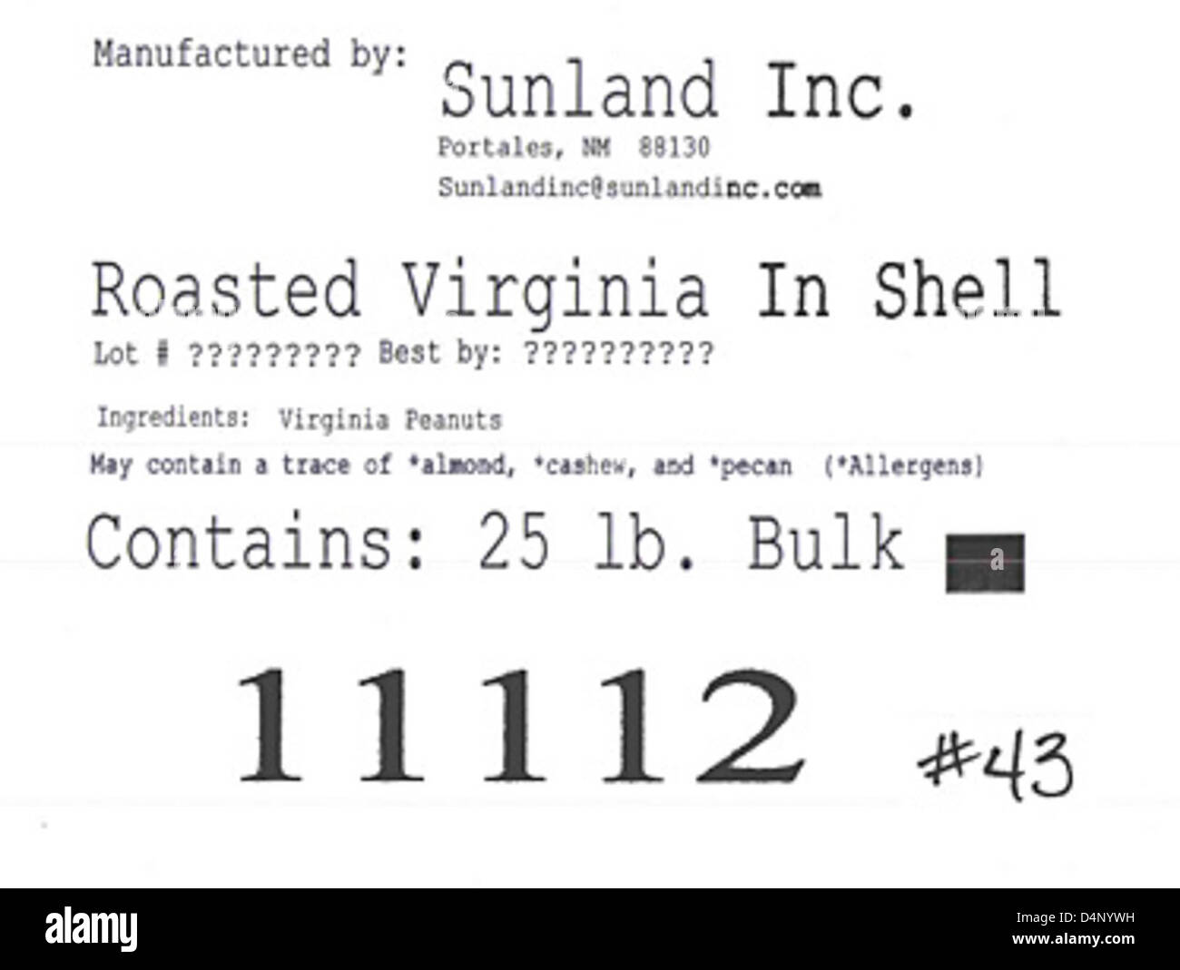 Sunland has issued a recall for both in-shell and shelled peanuts due ...