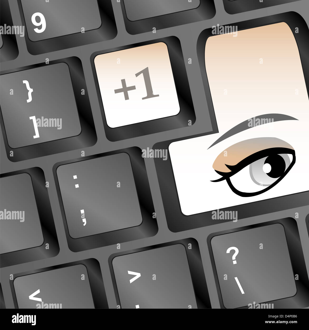 Computer keyboard with woman eye on key Stock Photo - Alamy