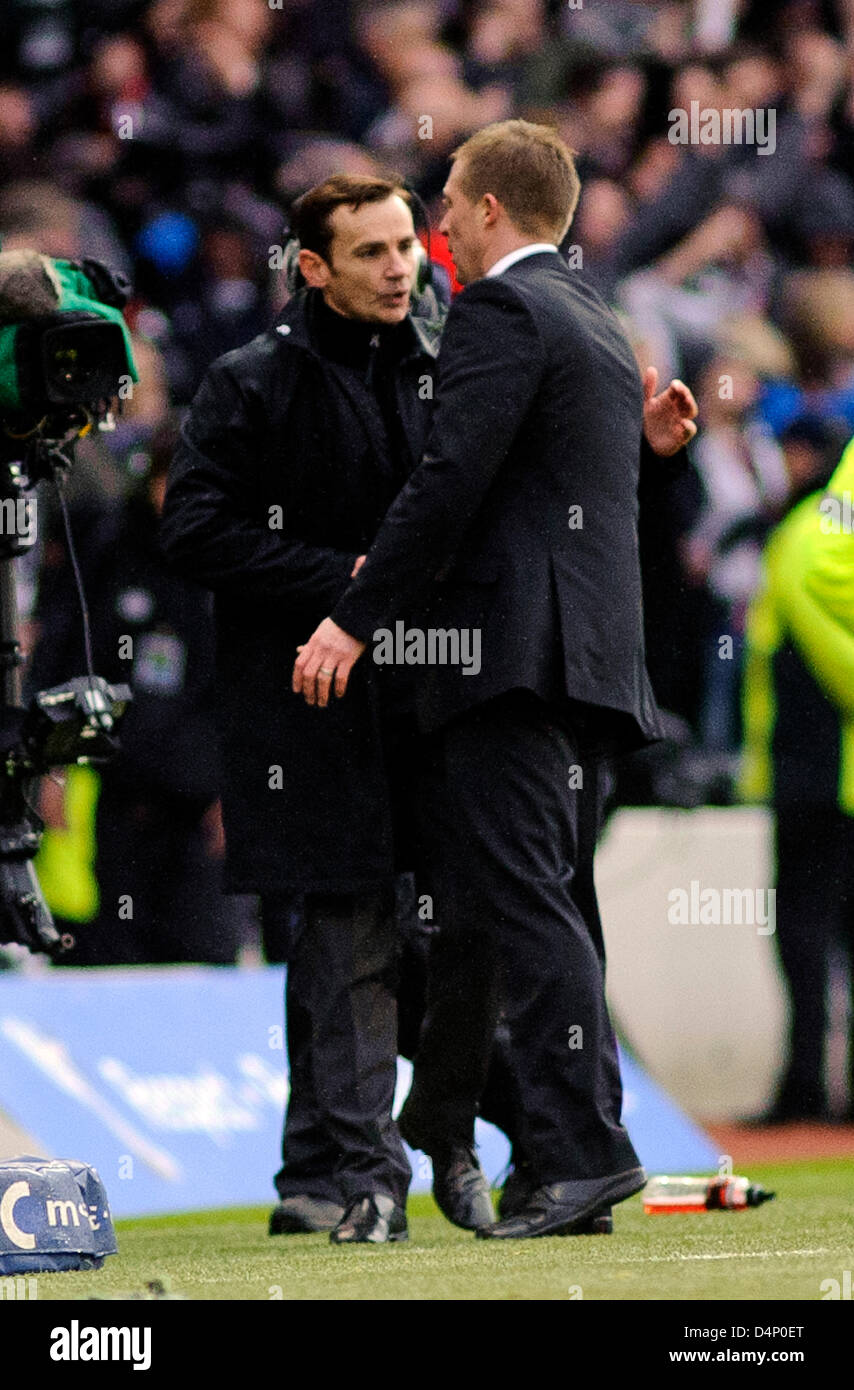 Glasgow, UK. 17th March, 2013. Gary Locke (right) congratulates Danny ...