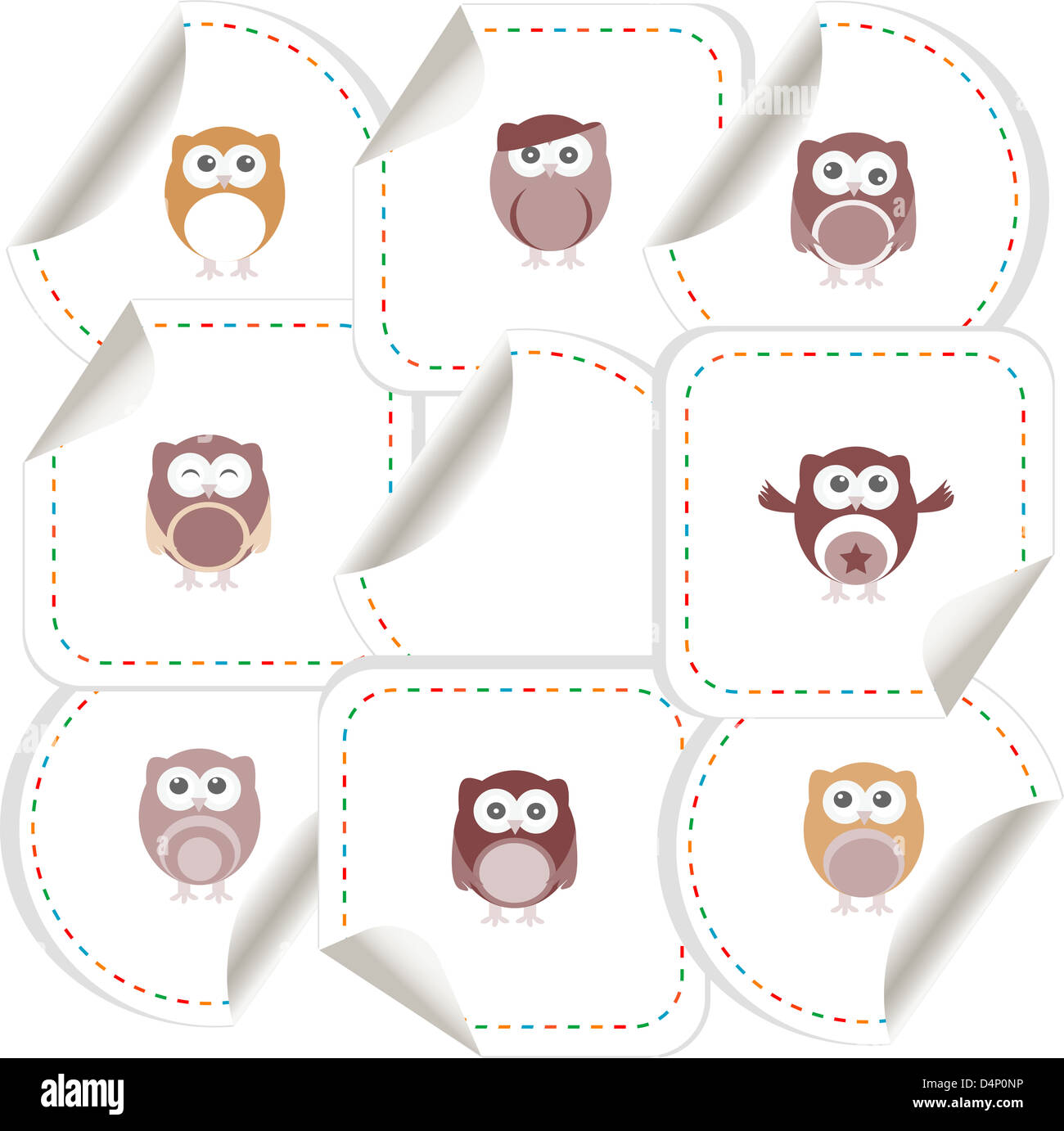 Set of doodle owls for funny decoration, such a logo. stickers set ...