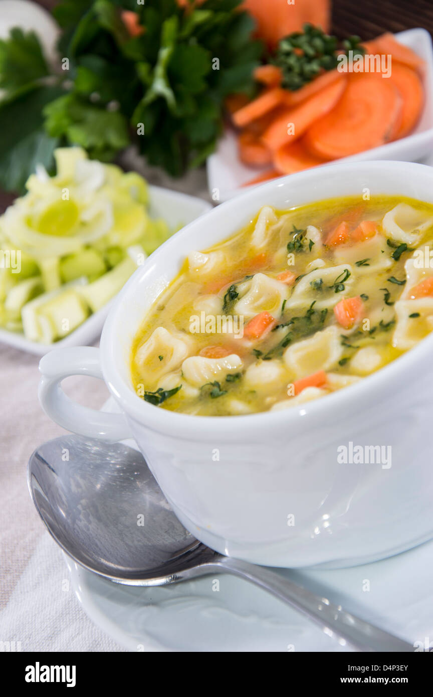 Portion of fresh Chicken Soup Stock Photo - Alamy