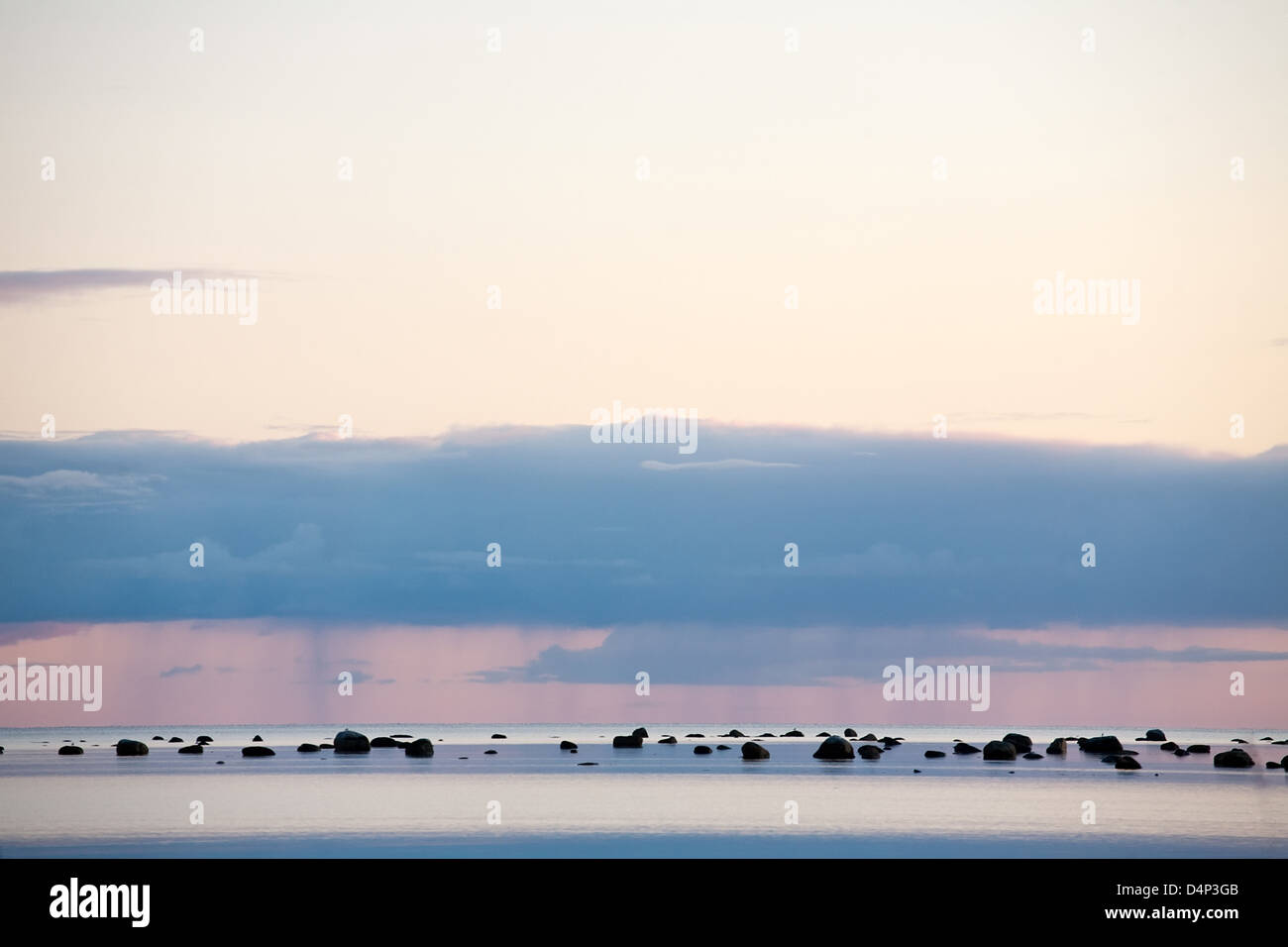 morning seascape with distant rain Stock Photo - Alamy