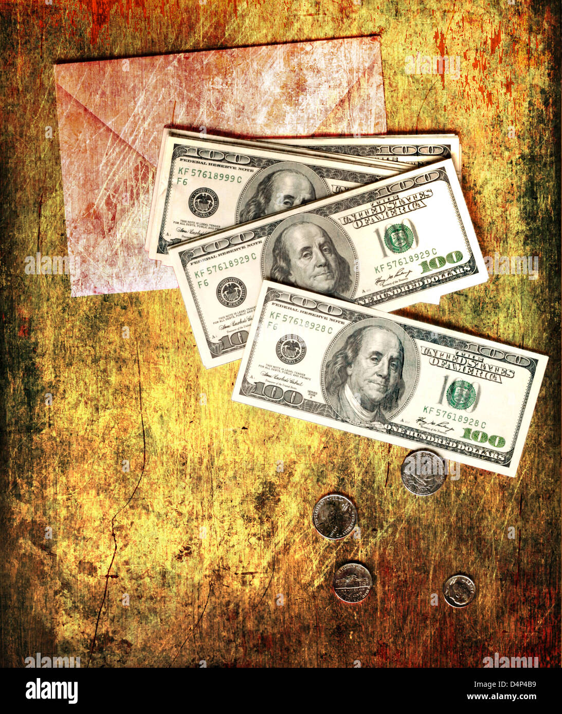 Rotro Background of money with envelope, (dollars and coins) for ...