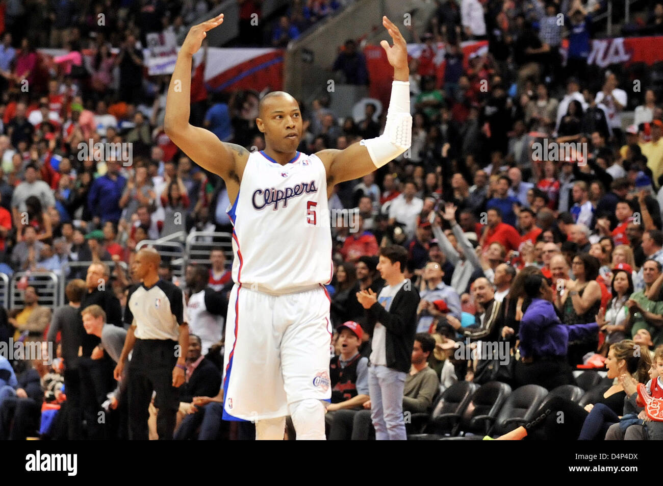 March 17 2013 Los Angeles, CA..Clippers' Caron Butler #5 raises his ...