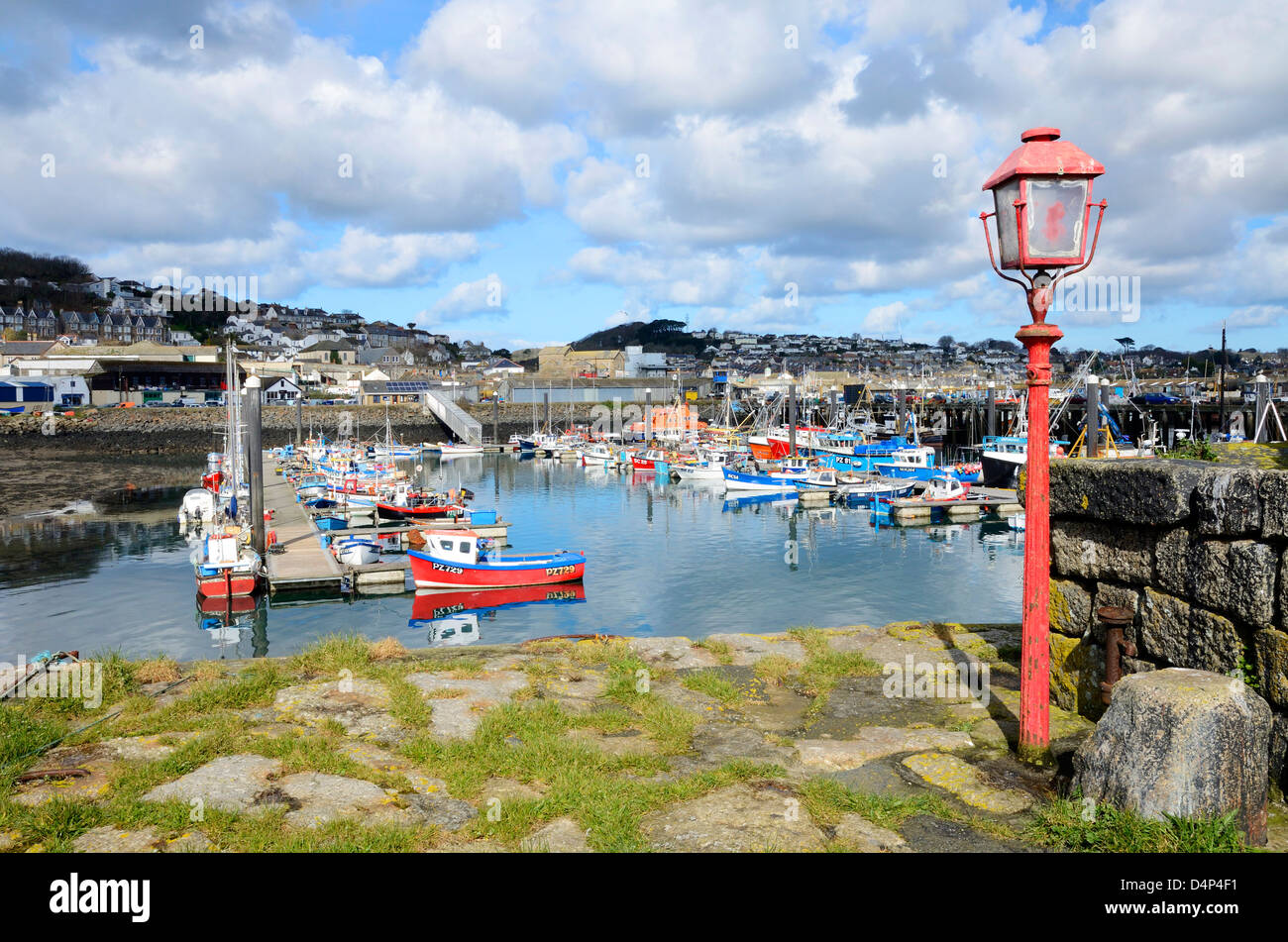 A view of Newlyn harbour in Cornwall from the old harbour wall Stock ...