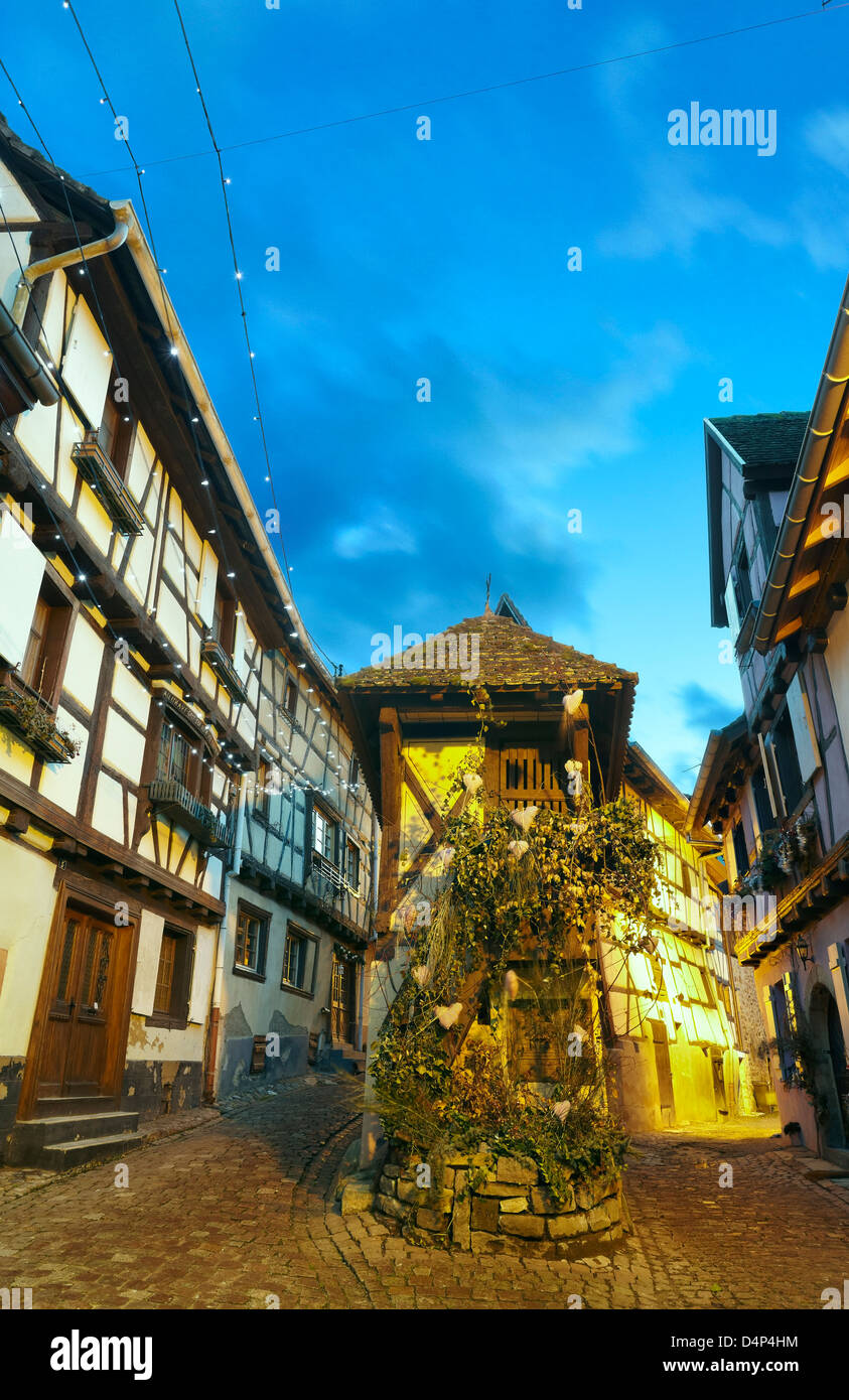 Typical timber framing houses. Eguisheim. Alsace Wine route. Haut-Rhin ...