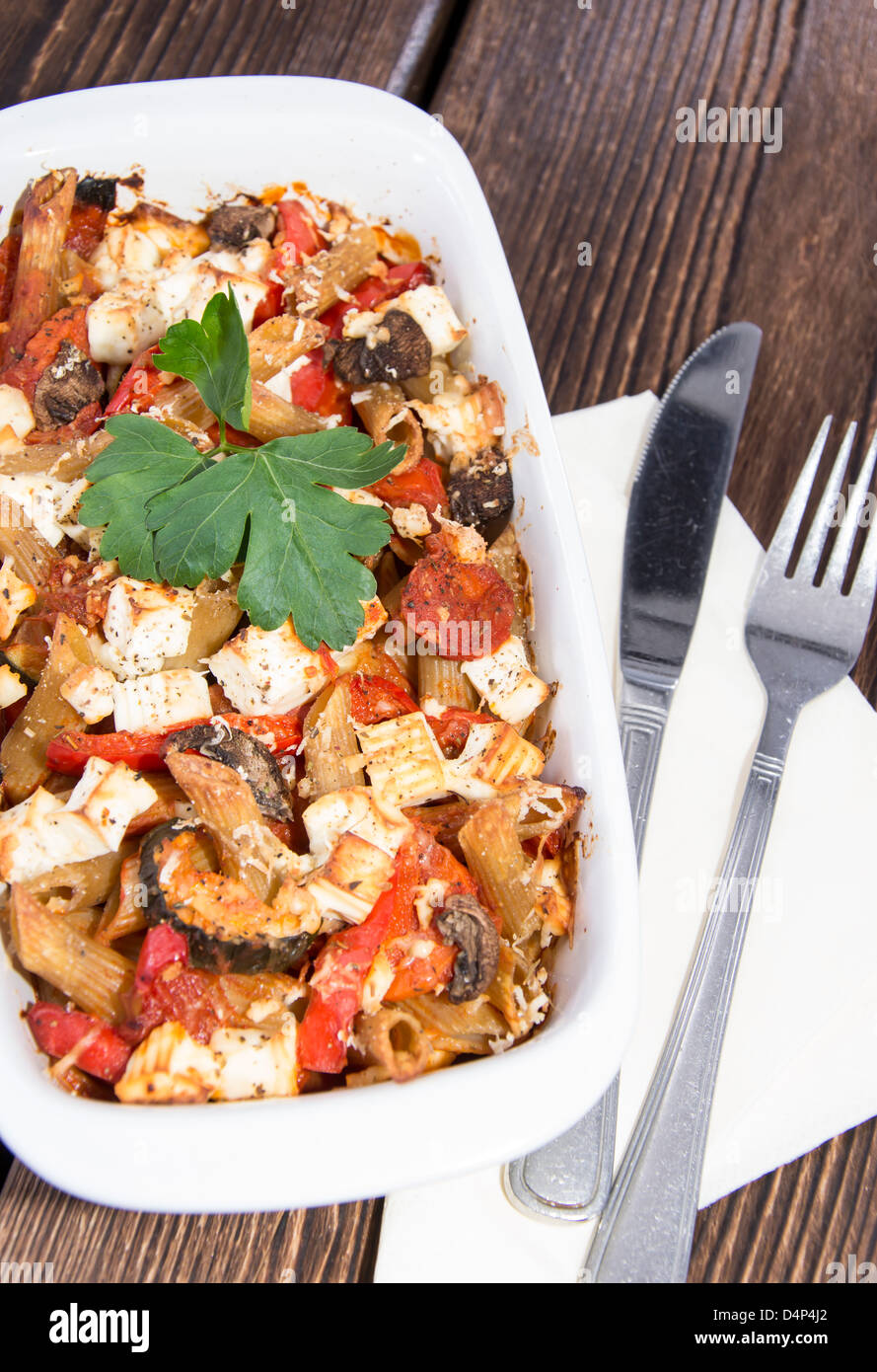 Portion of fresh homemade Pasta Bake Stock Photo - Alamy