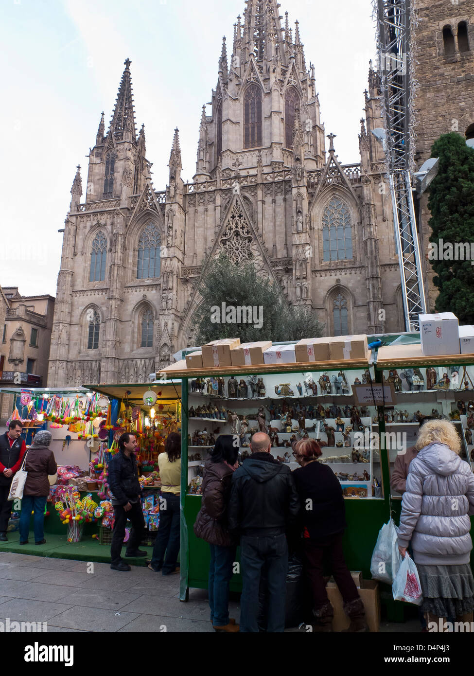 Spain. Barcelona city. Christmas Fair at Cathedral square. Santa Lluçia ...
