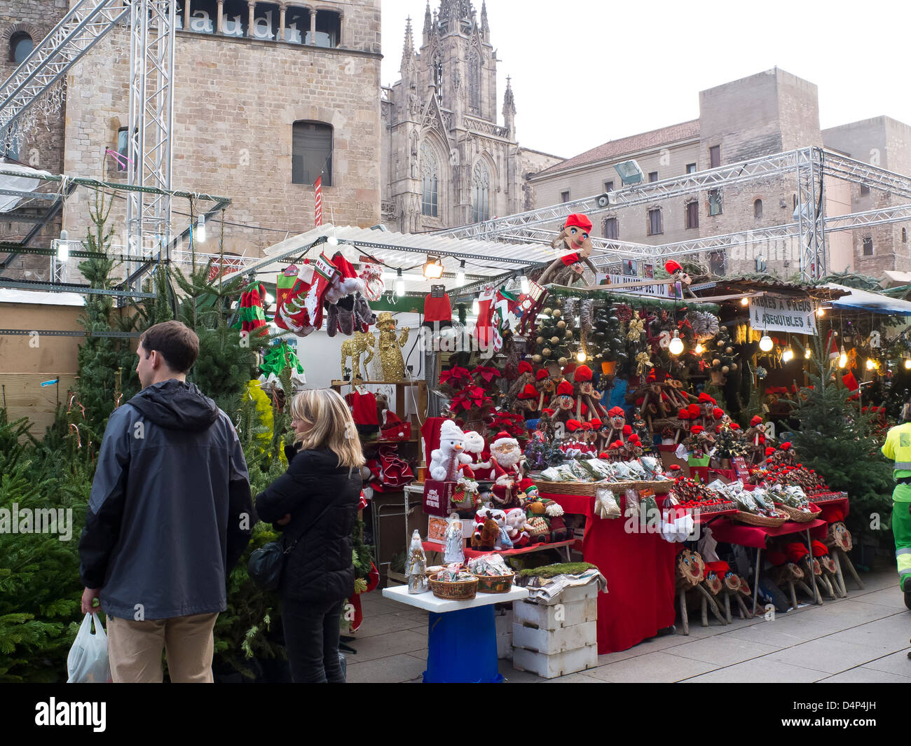 Spain. Barcelona city. Christmas Fair at Cathedral square. Santa Lluçia ...