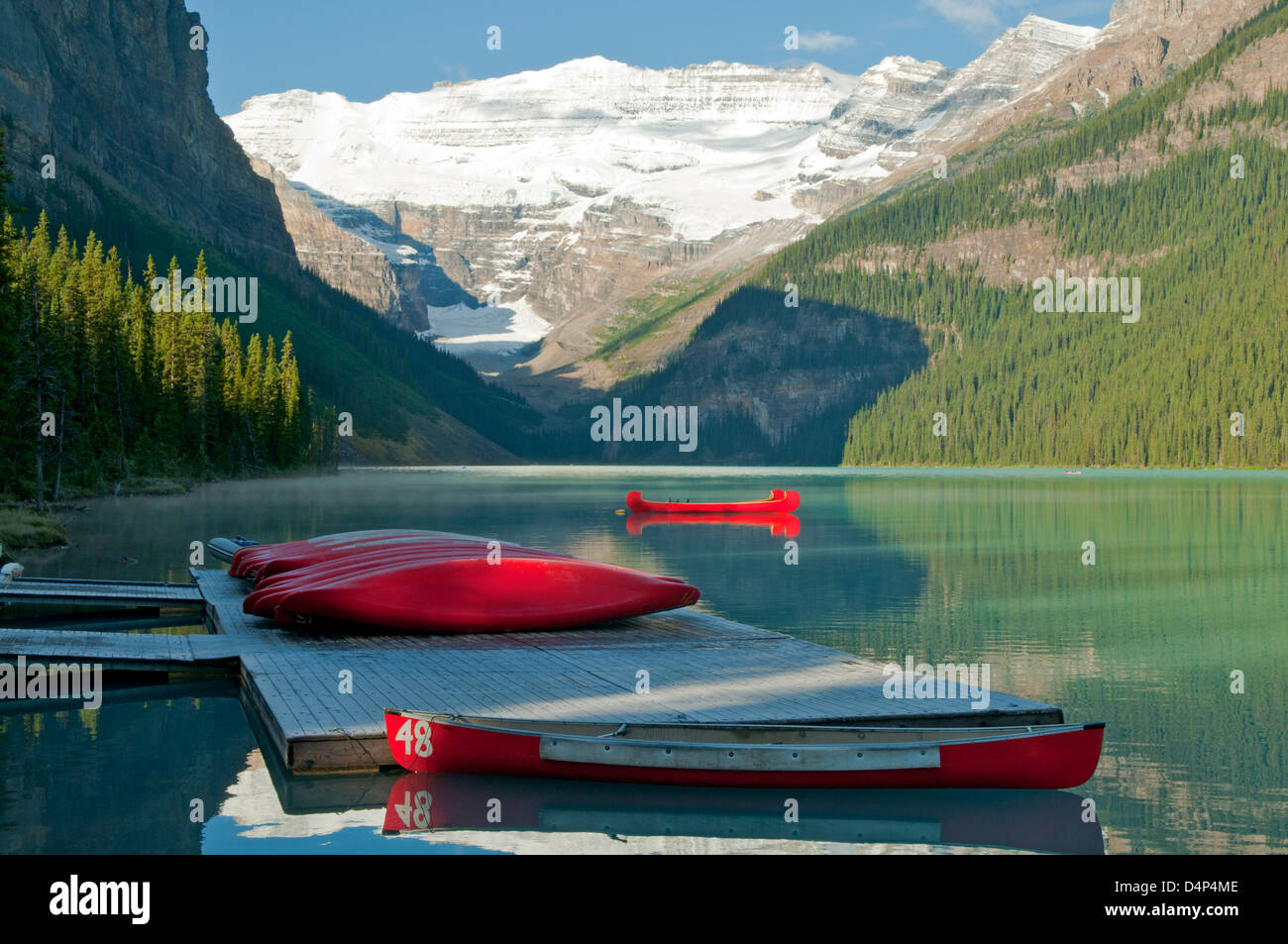 Canoes, Lake Louise and Victoria Glacier, Banff National Park, Alberta ...