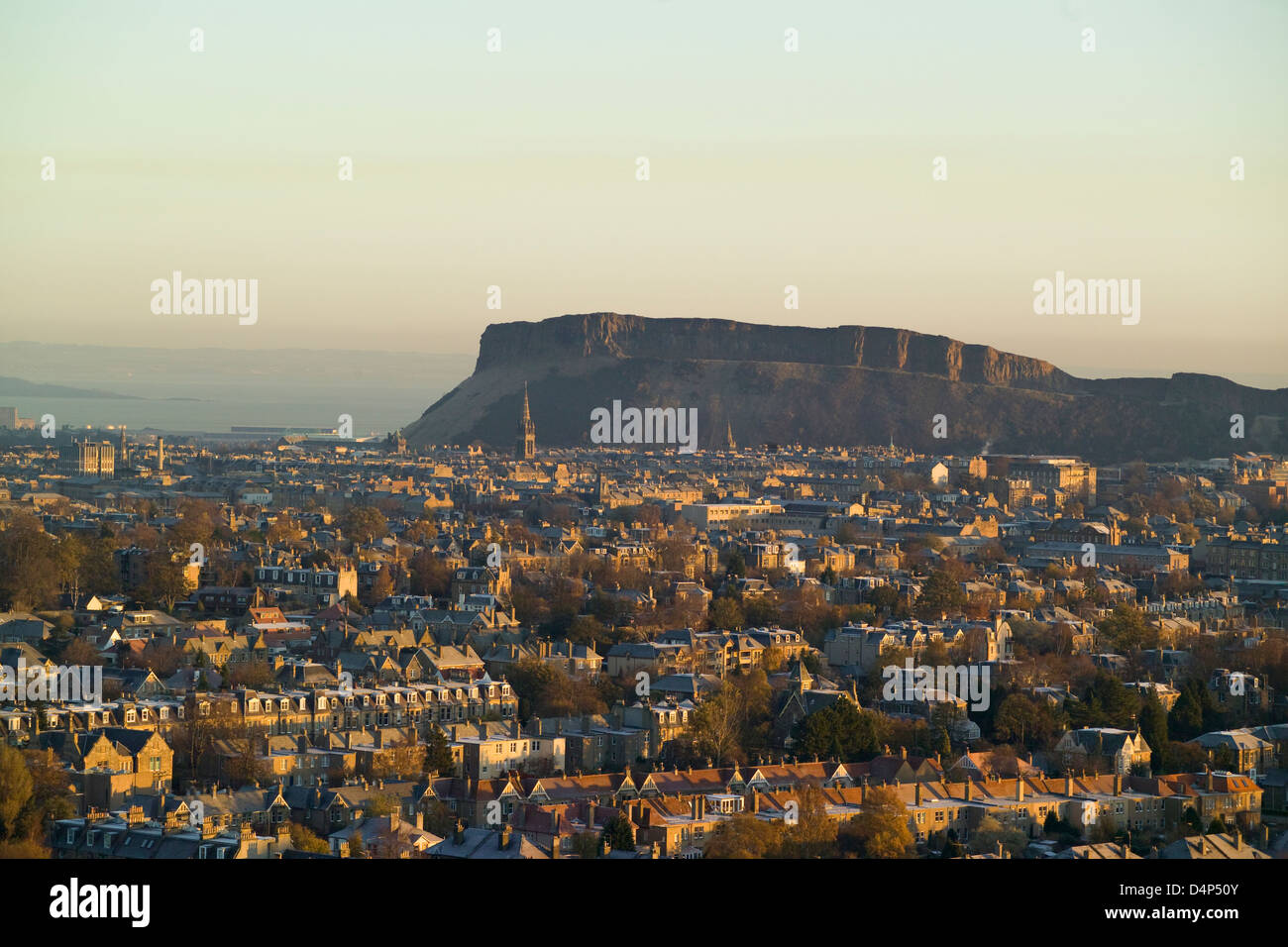 salisbury crags and vista of city from blackford hill Stock Photo - Alamy