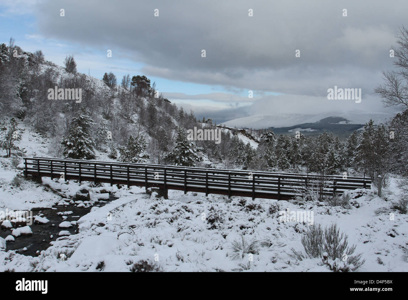 footbridge in Cairngorm National Park Scotland March 2013 Stock Photo ...