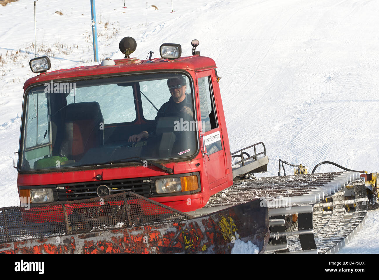 Snow groomer, Snow grooming, piste basher or piste bashing on mountain ...