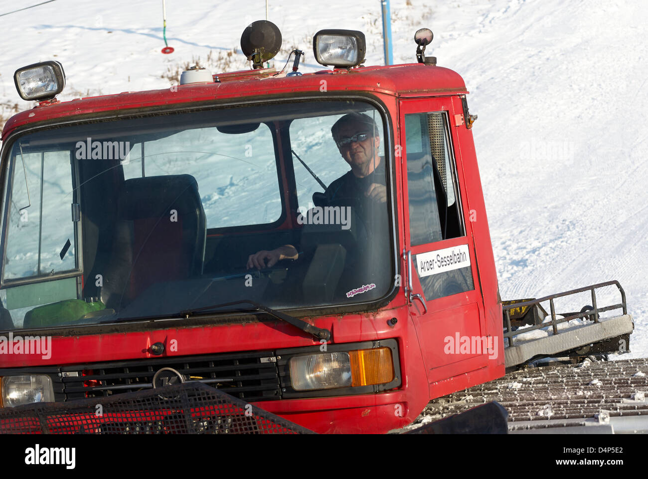 Snow groomer, Snow grooming, piste basher or piste bashing on mountain ...