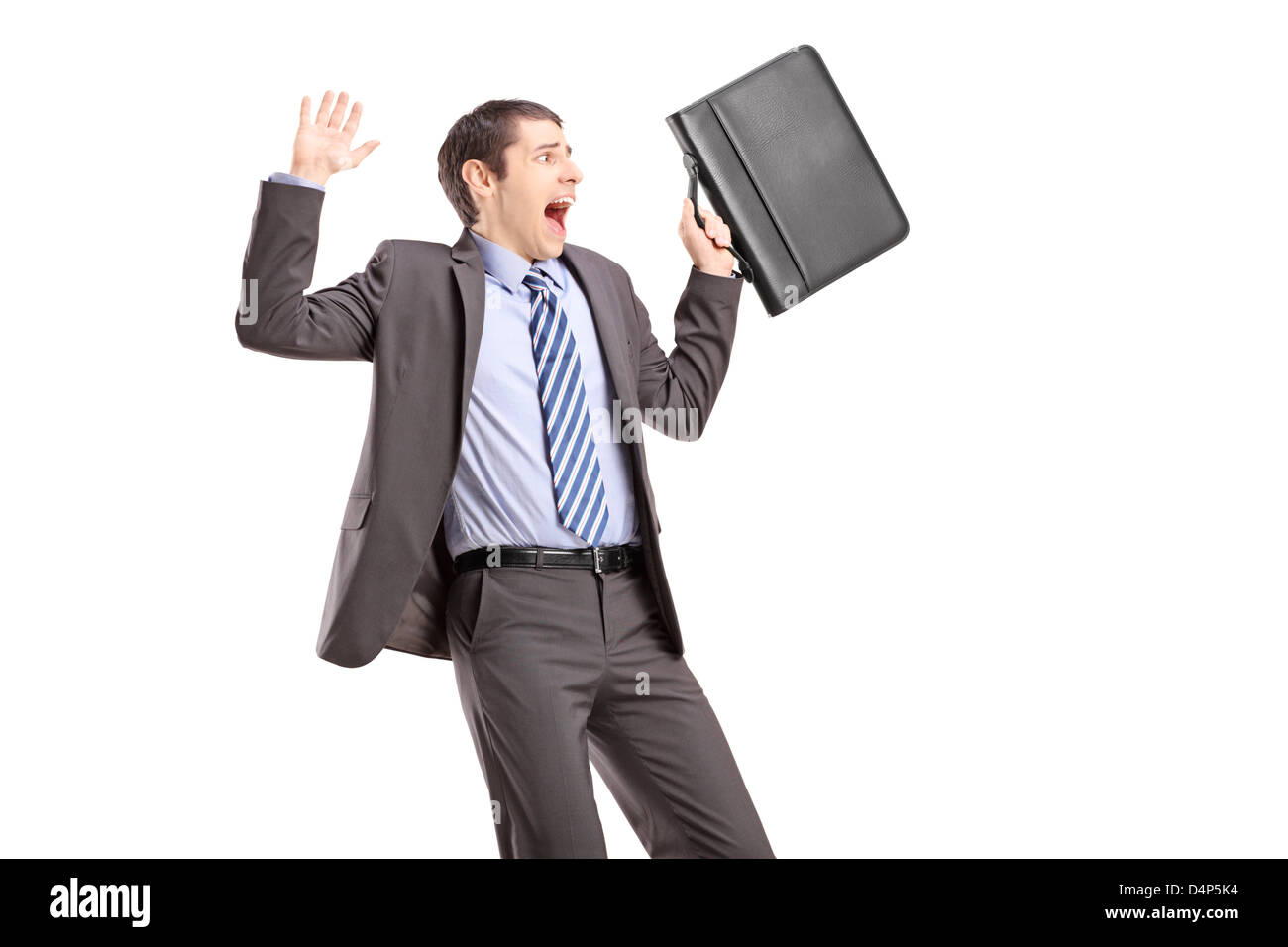 Shocked businessman gesturing fear isolated on white background Stock ...