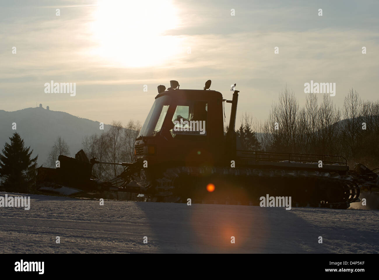 Snow groomer, Snow grooming, piste basher or piste bashing on mountain ...
