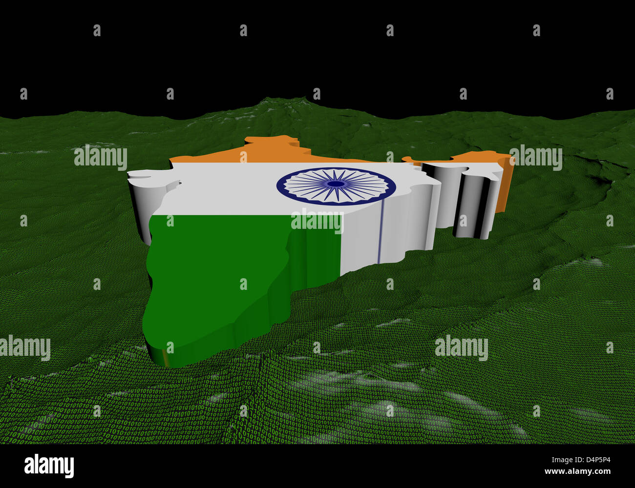 India map flag in abstract ocean of binary illustration Stock Photo - Alamy