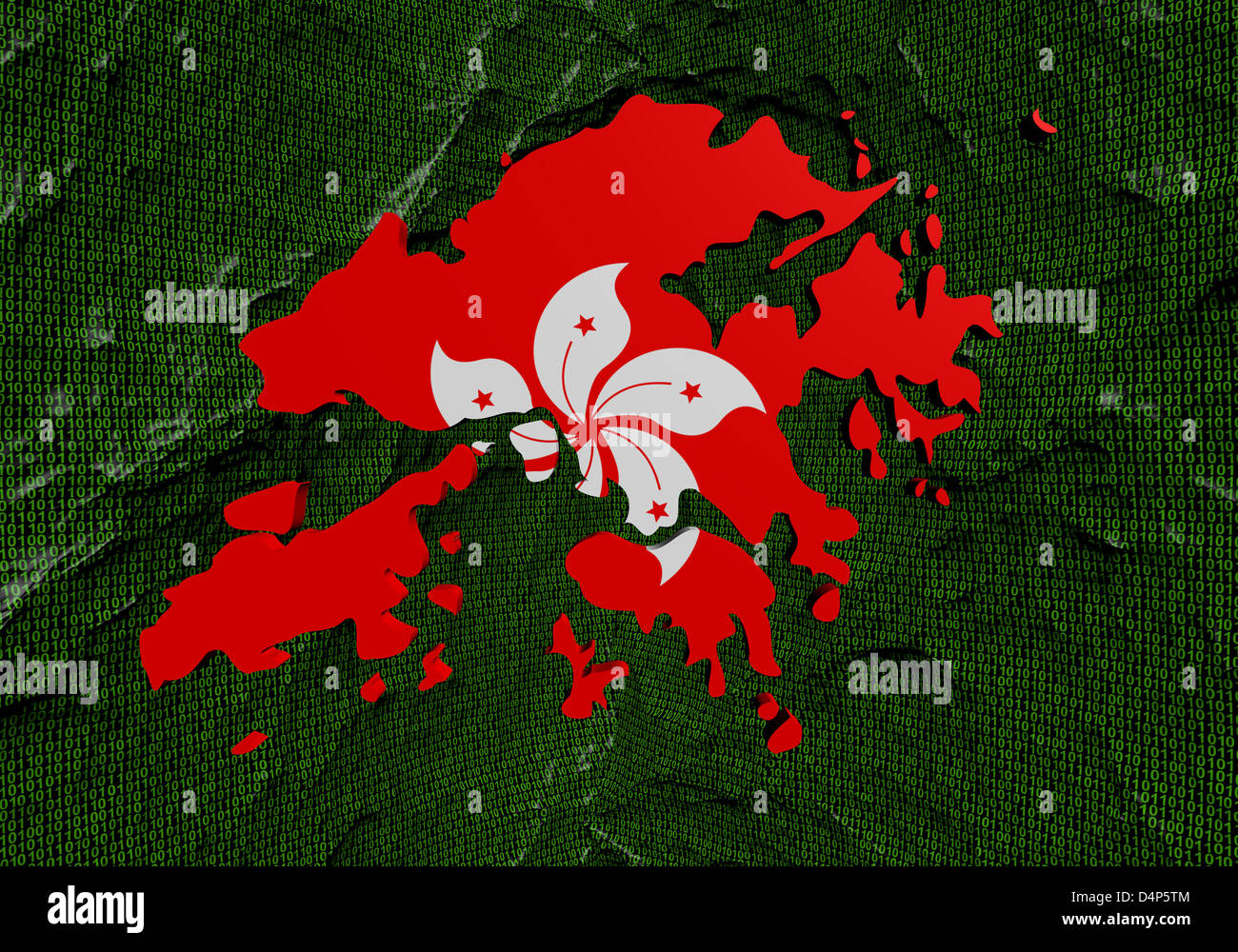 Hong Kong map flag with abstract binary background illustration Stock ...