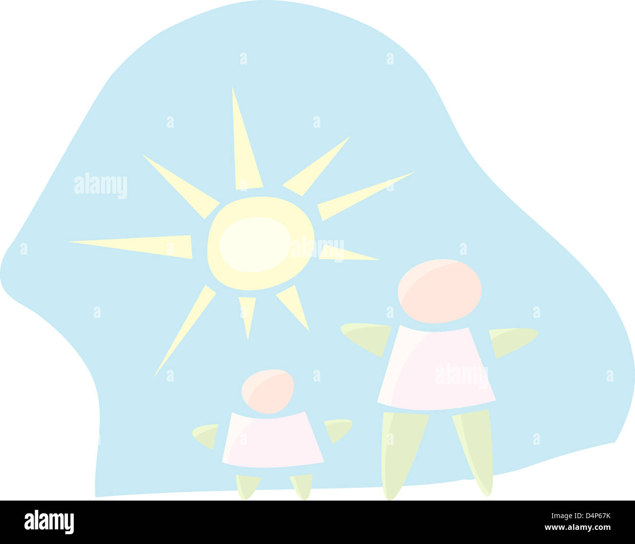 Abstract parent and child figures with sun and sky background Stock ...