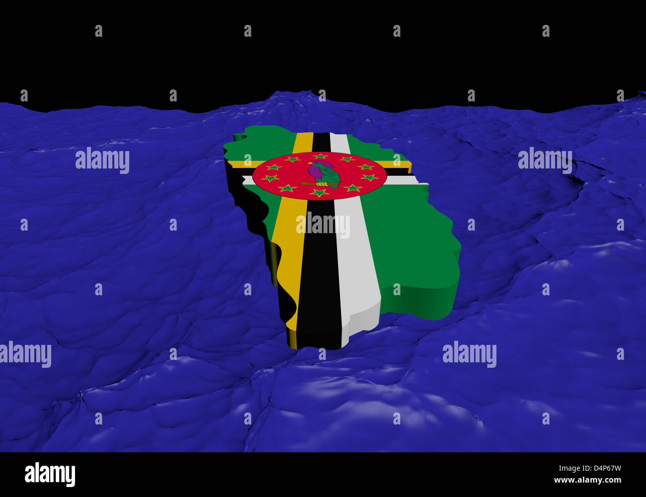 Dominica map flag in abstract ocean illustration Stock Photo - Alamy
