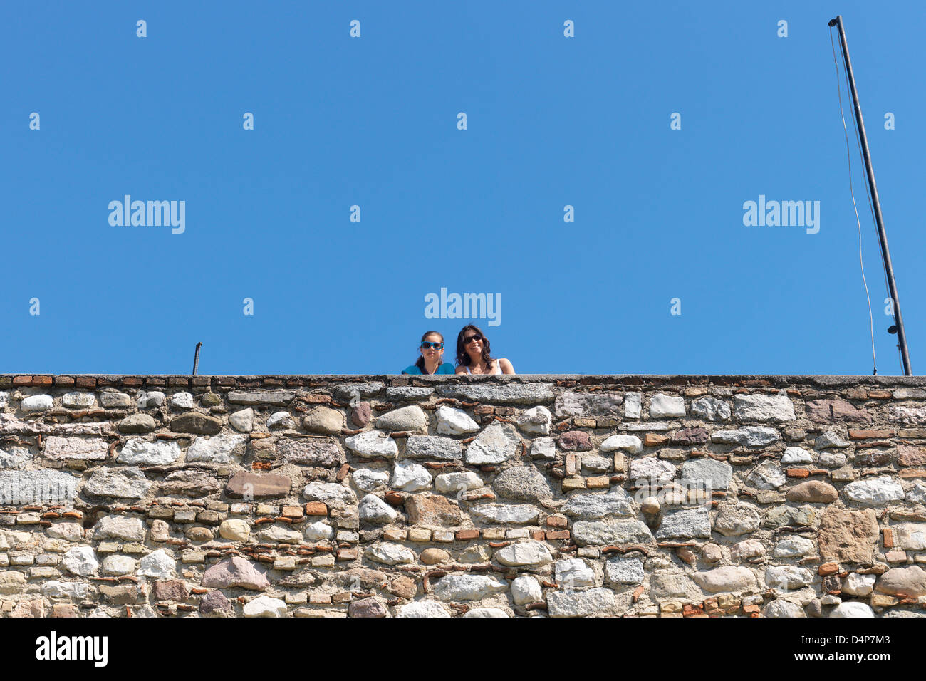 Lonato, Italy, tourists at the Fortress of Lonato, Rocca of Lonato ...
