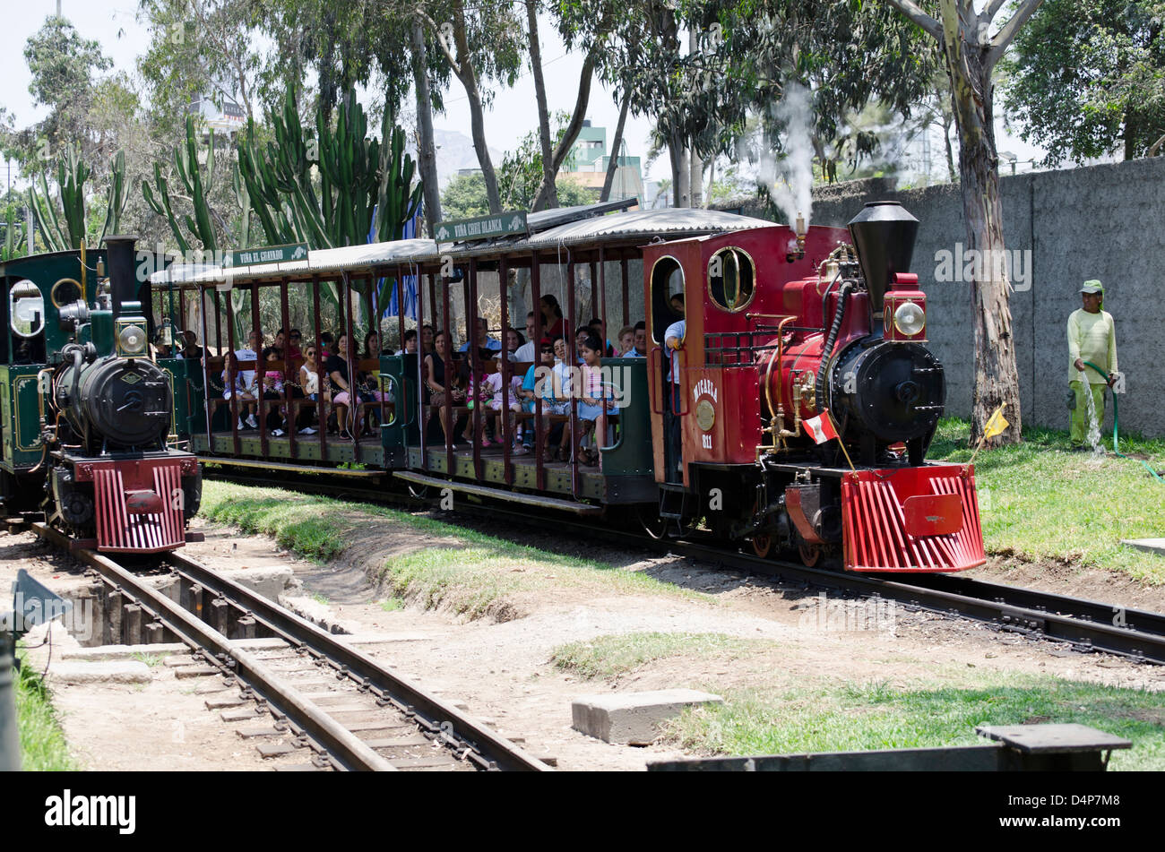 Peru. Lima city. Operating Steam Train at La Amistad Park Stock Photo ...