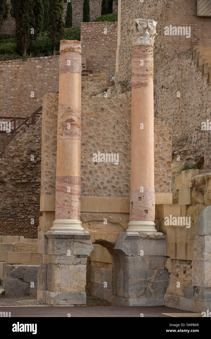 Columns of stage in Roman theatre of Cartagena Stock Photo - Alamy