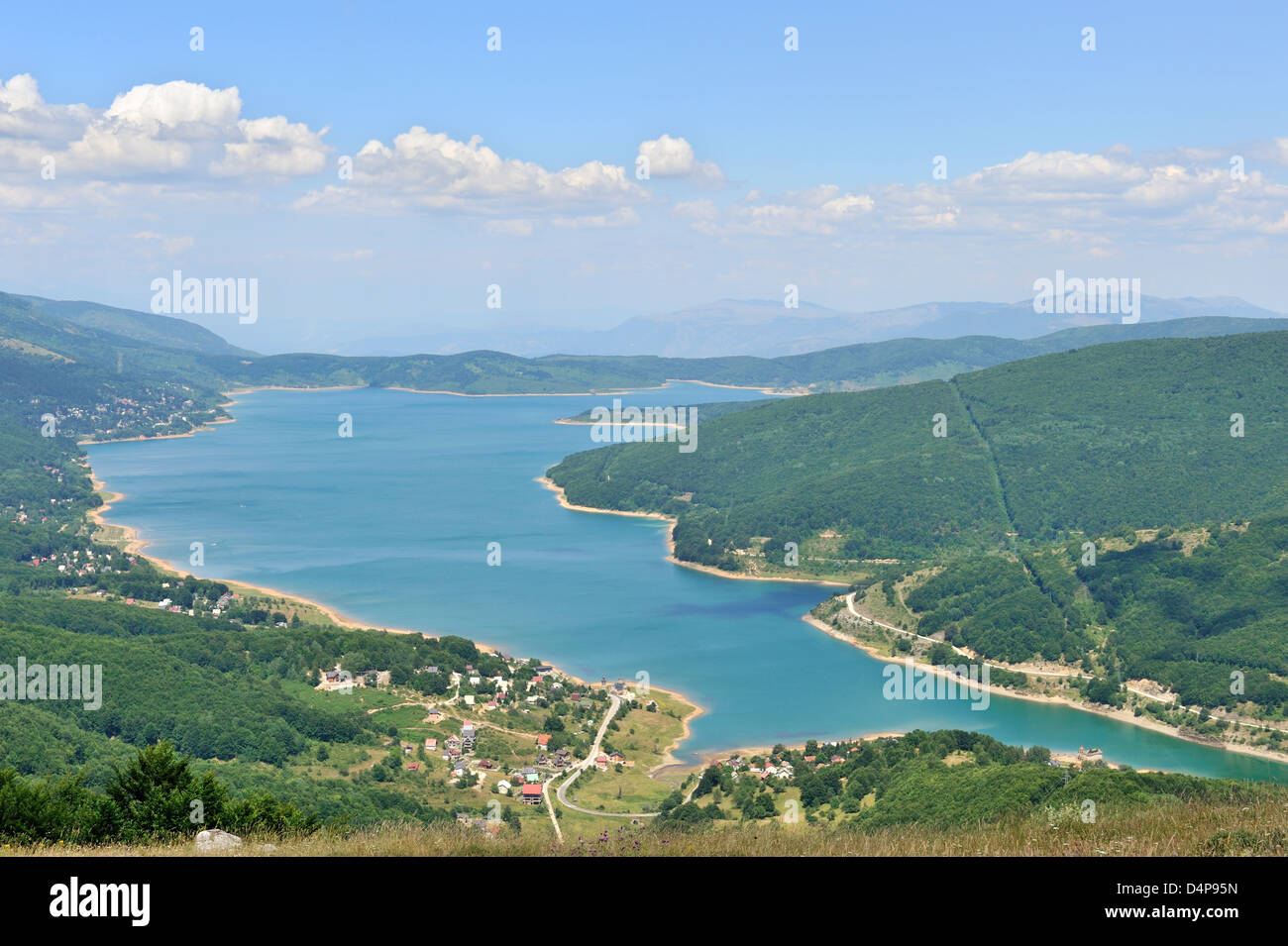 Aerial view of Mavrovo Lake, Mavrovo National Park, Macedonia Stock ...
