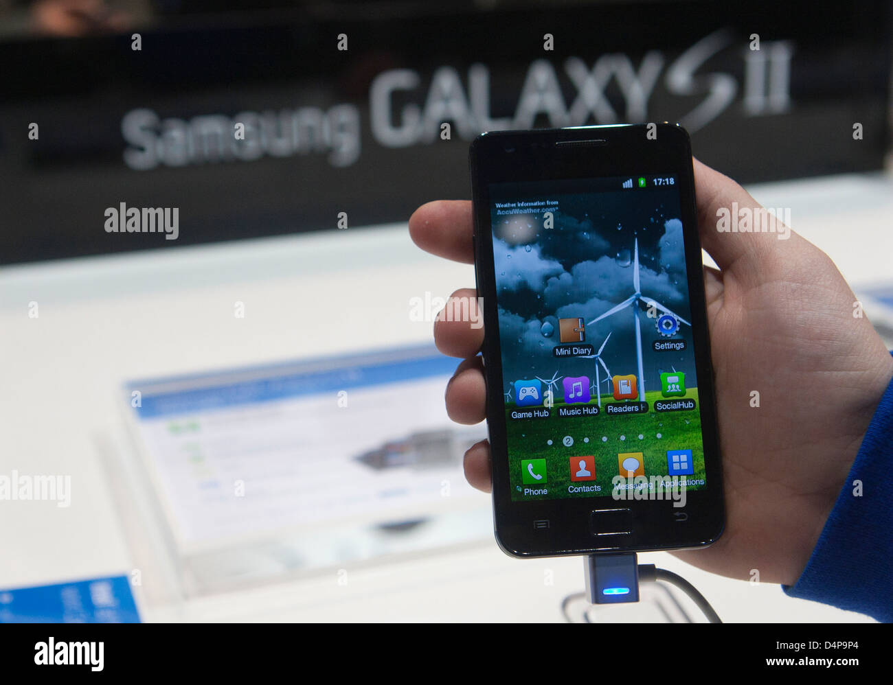 Barcelona, Spain, Samsung booth at the Mobile World Congress Stock ...