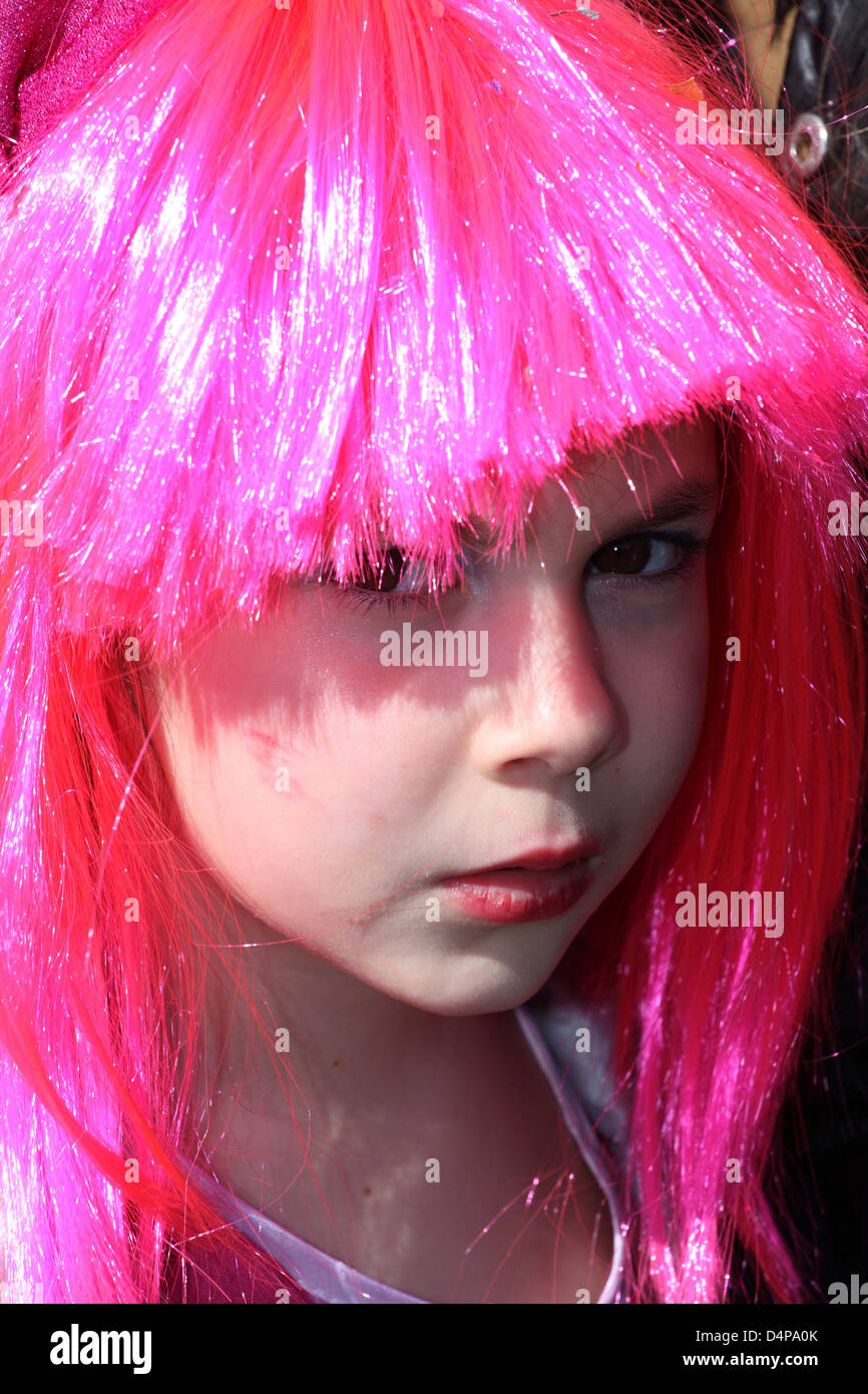 A young girl,with pink peruke ,carnival,Greece Stock Photo - Alamy