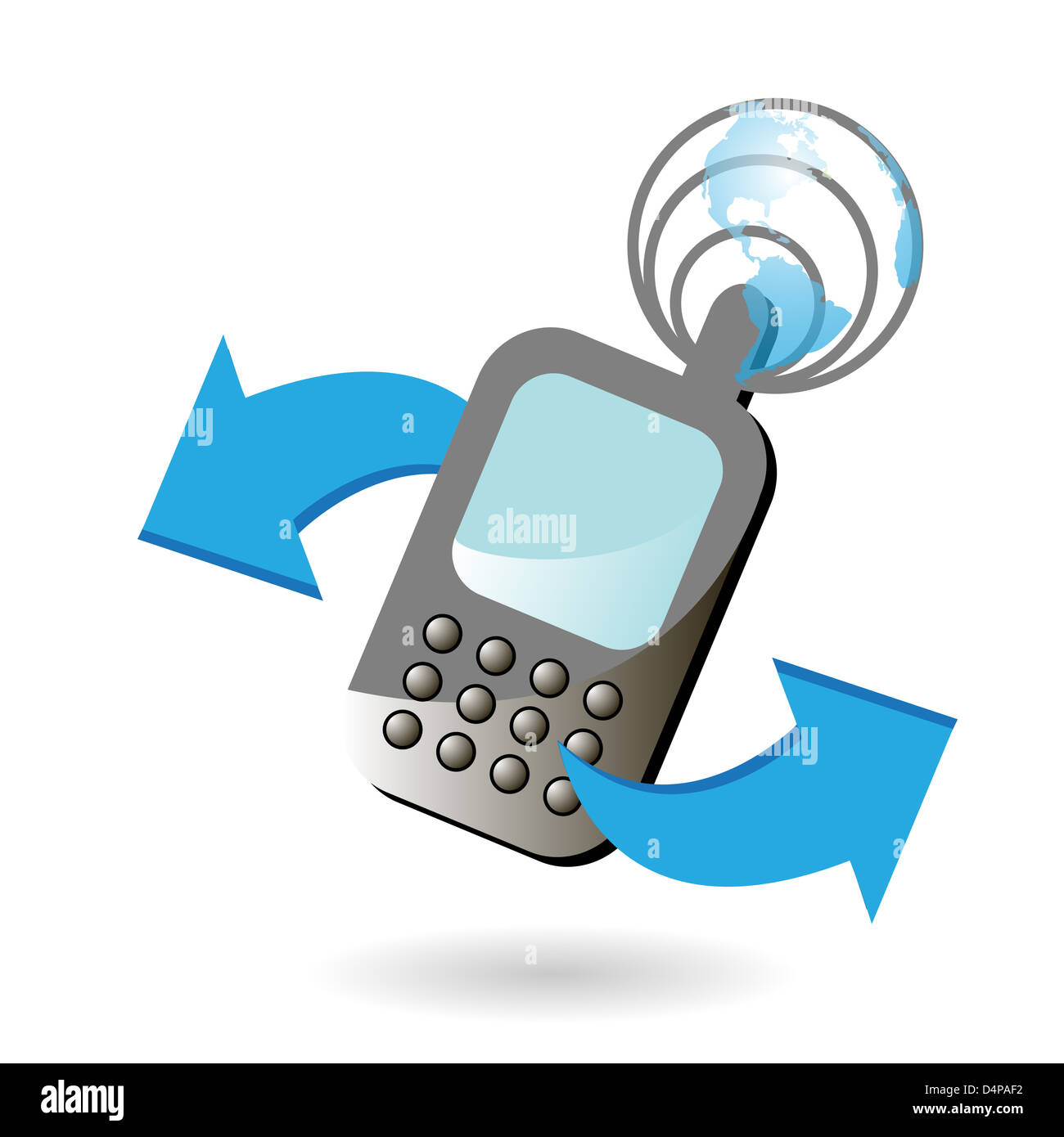 illustration, cellular telephone and arrows on white background Stock ...