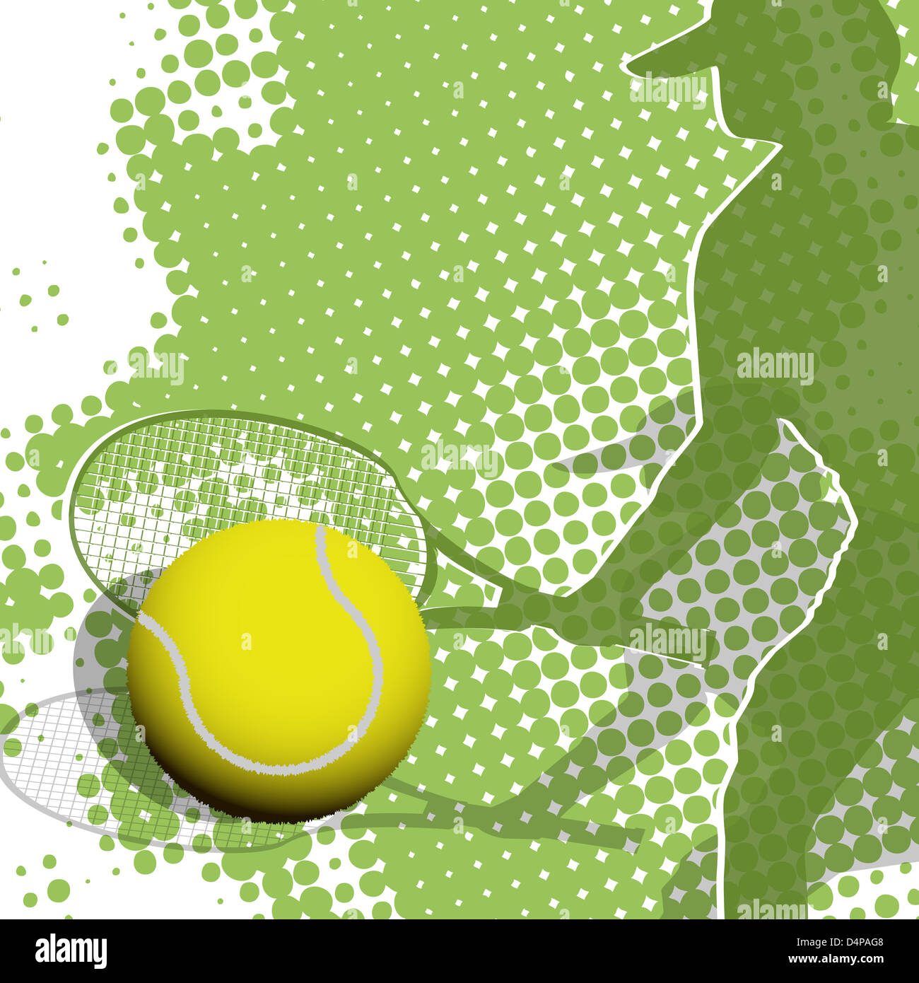 illustration, tennis ball on abstract green background Stock Photo - Alamy