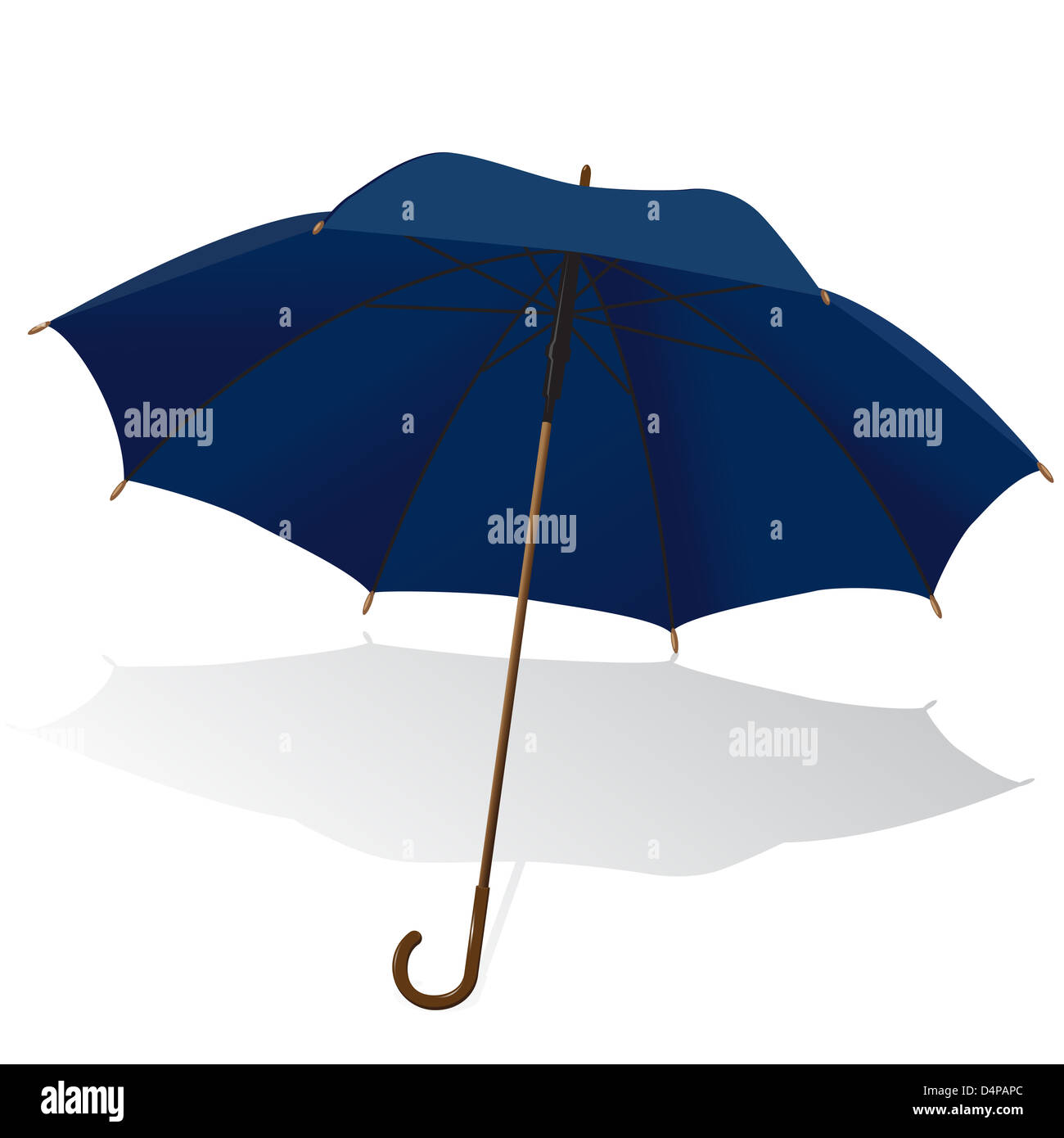 illustration, blue umbrella with wooden handle on white background ...