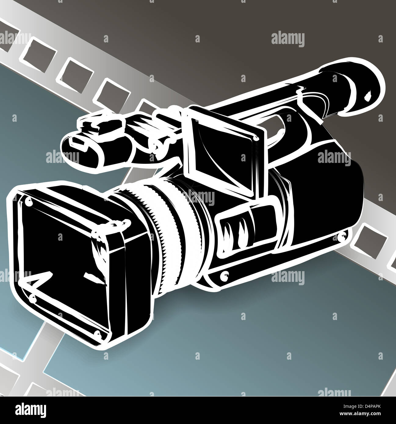 illustration, video camera drawn by pencil on background of the film ...
