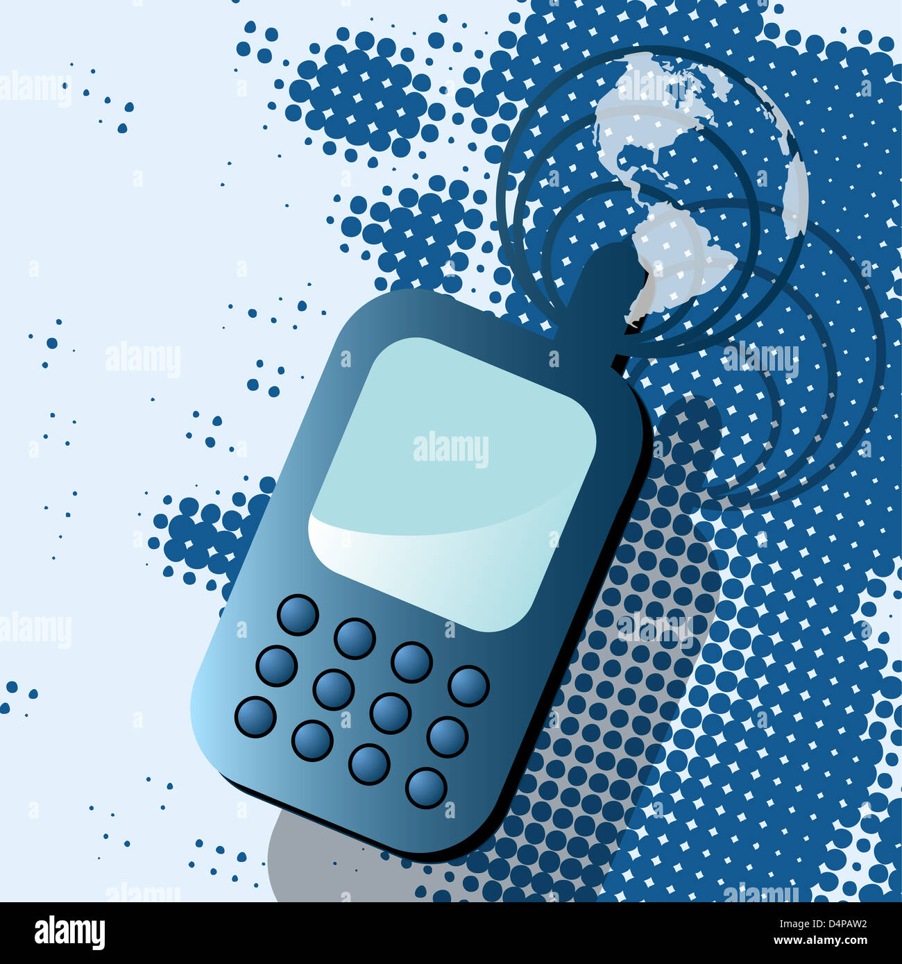 Illustration, blue cellular telephone on blue background Stock Photo ...