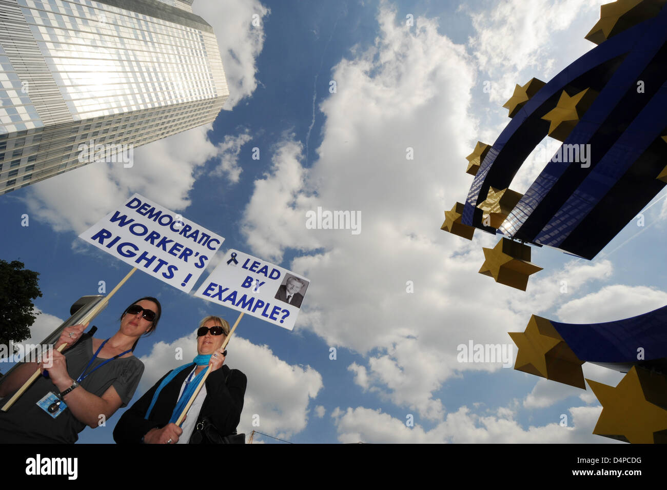 Employees of the European Central Bank (ECB) demonstrate for democratic ...