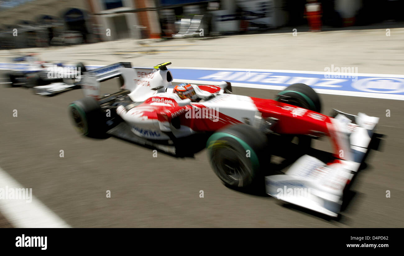 German Formula One driver Timo Glock of Toyota Racing steers his car ...