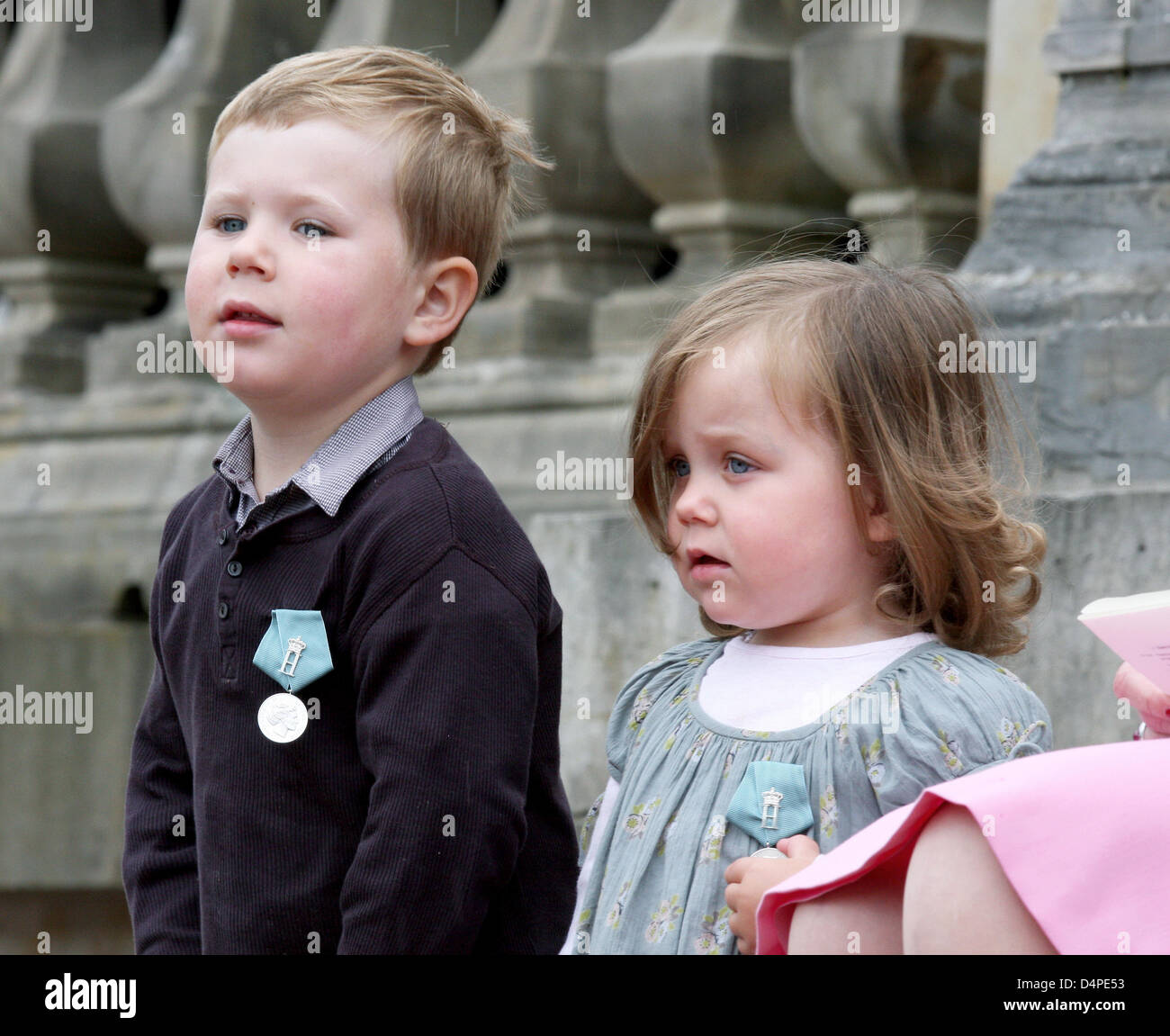 Prince Christian (L) and Princess Isabella (R) watch a parade at ...