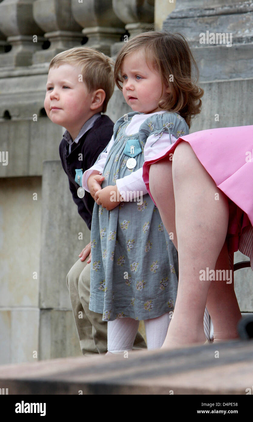 Prince Christian (L) and Princess Isabella (R) watch a parade at ...
