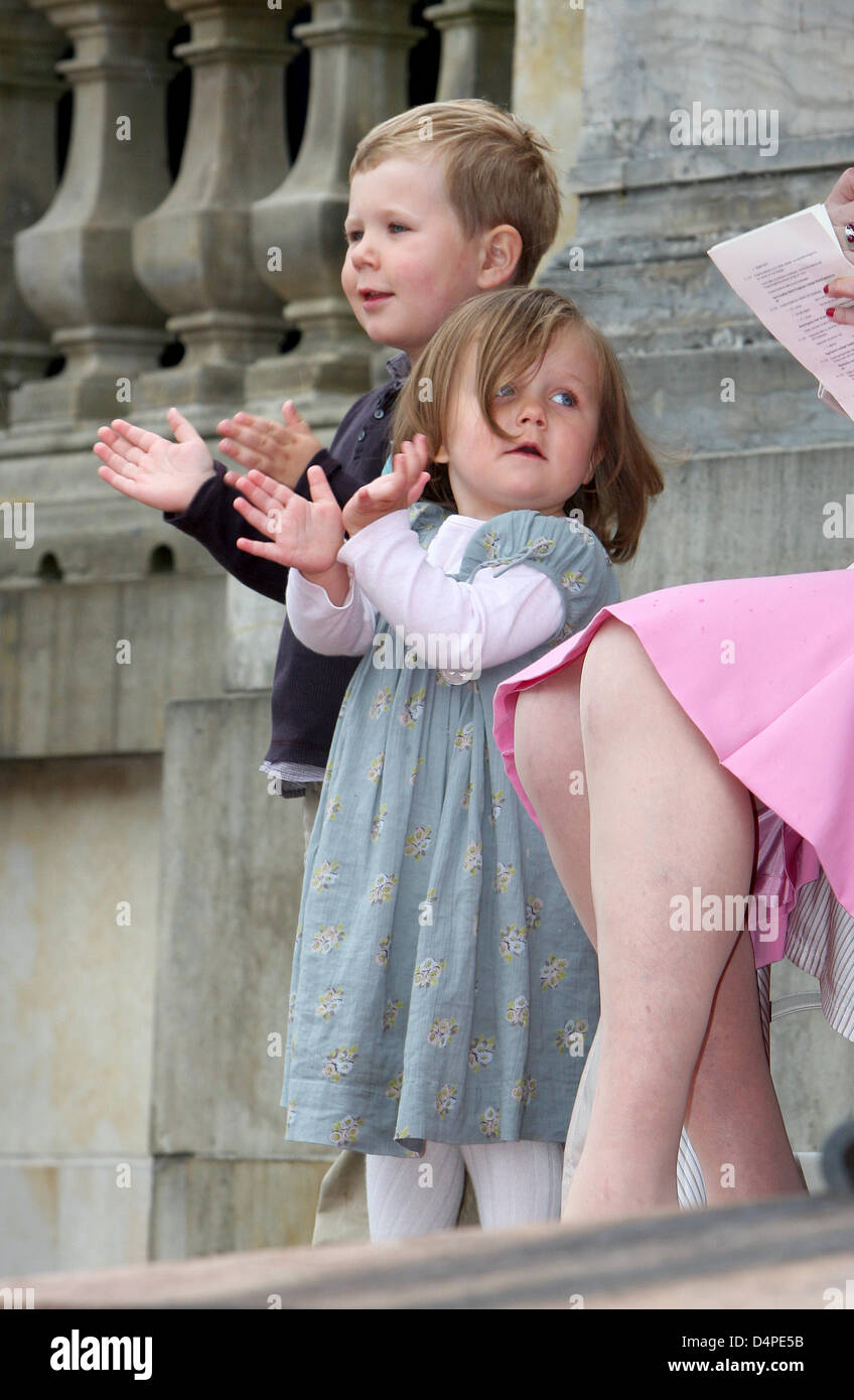 Prince Christian (L) and Princess Isabella (R) watch a parade at ...