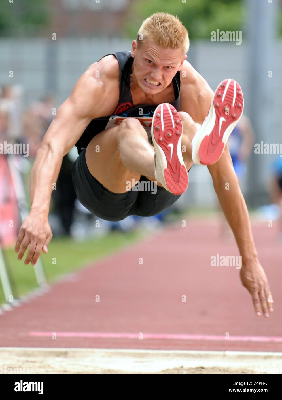 German decathlete Pascal Behrenbruch performs a jump at the German ...