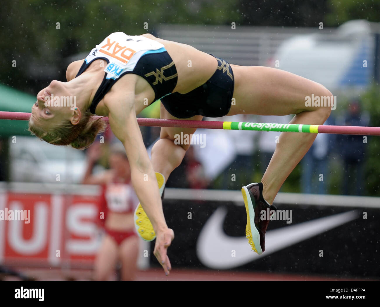 German heptathlete Lilli Schwarzkopf overcomes the bar at the German ...