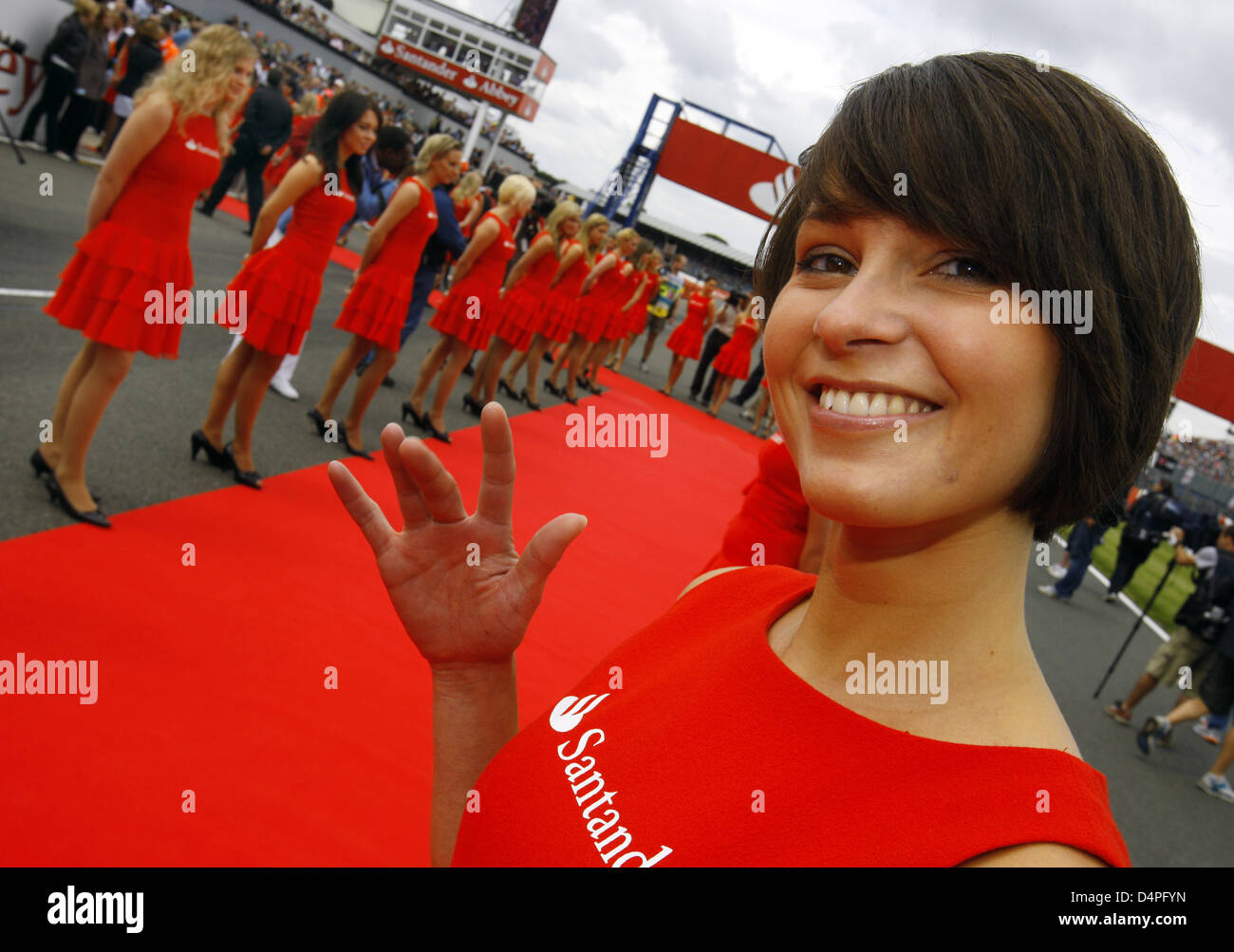 Grid Girls pose before the Drivers Parade at Silverstone race track in ...