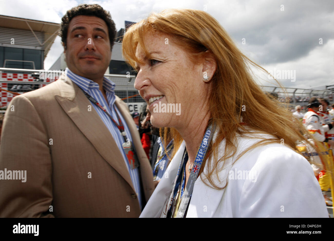 Sarah Ferguson smiles in the grid at Silverstone race track in ...