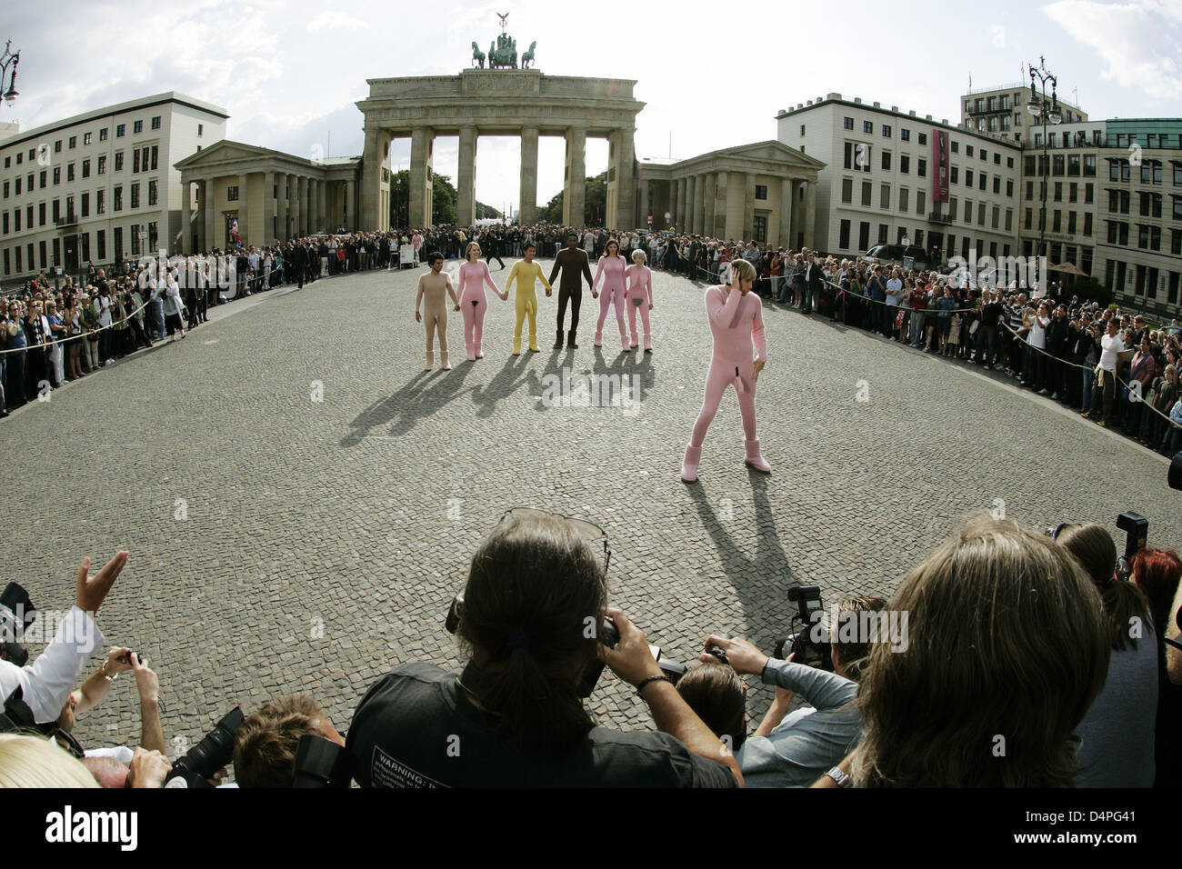 British comedian Sacha Baron Cohen (R) poses as he promotes his ...