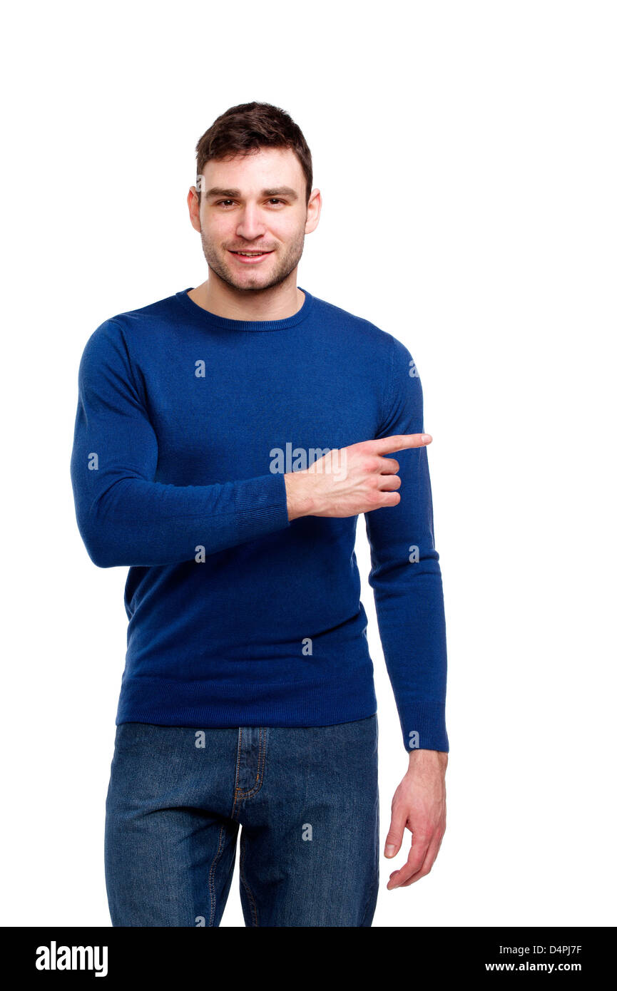 Handsome man dressed casually smiling at the camera isolated on a white ...