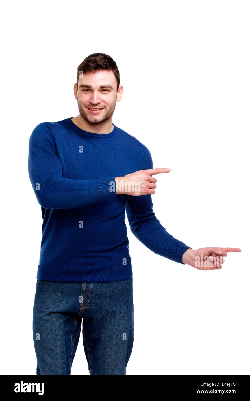 Handsome man dressed casually smiling at the camera isolated on a white ...