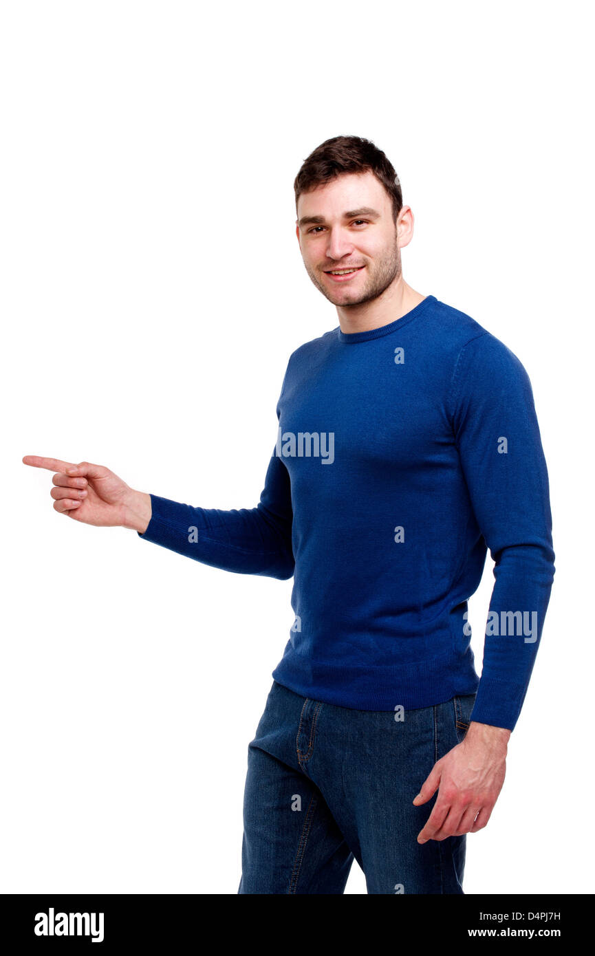 Handsome man dressed casually smiling at the camera isolated on a white ...