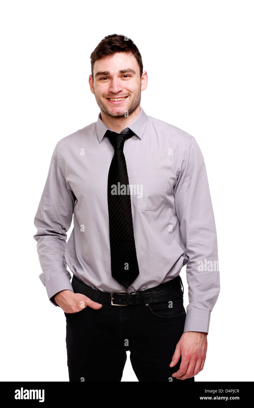 Handsome business man smiling at the camera isolated on a white ...