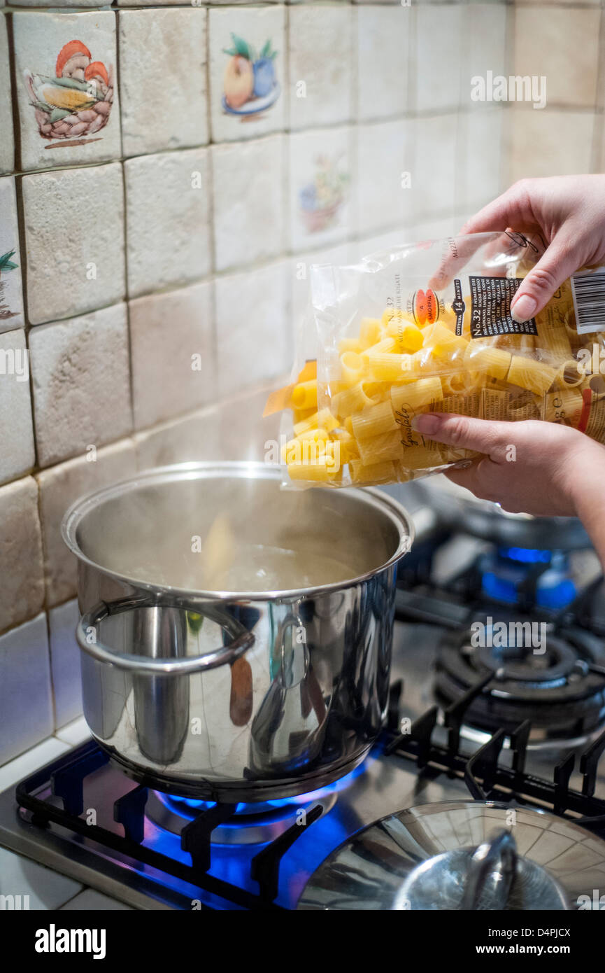 pot with boiling water and pasta Stock Photo - Alamy